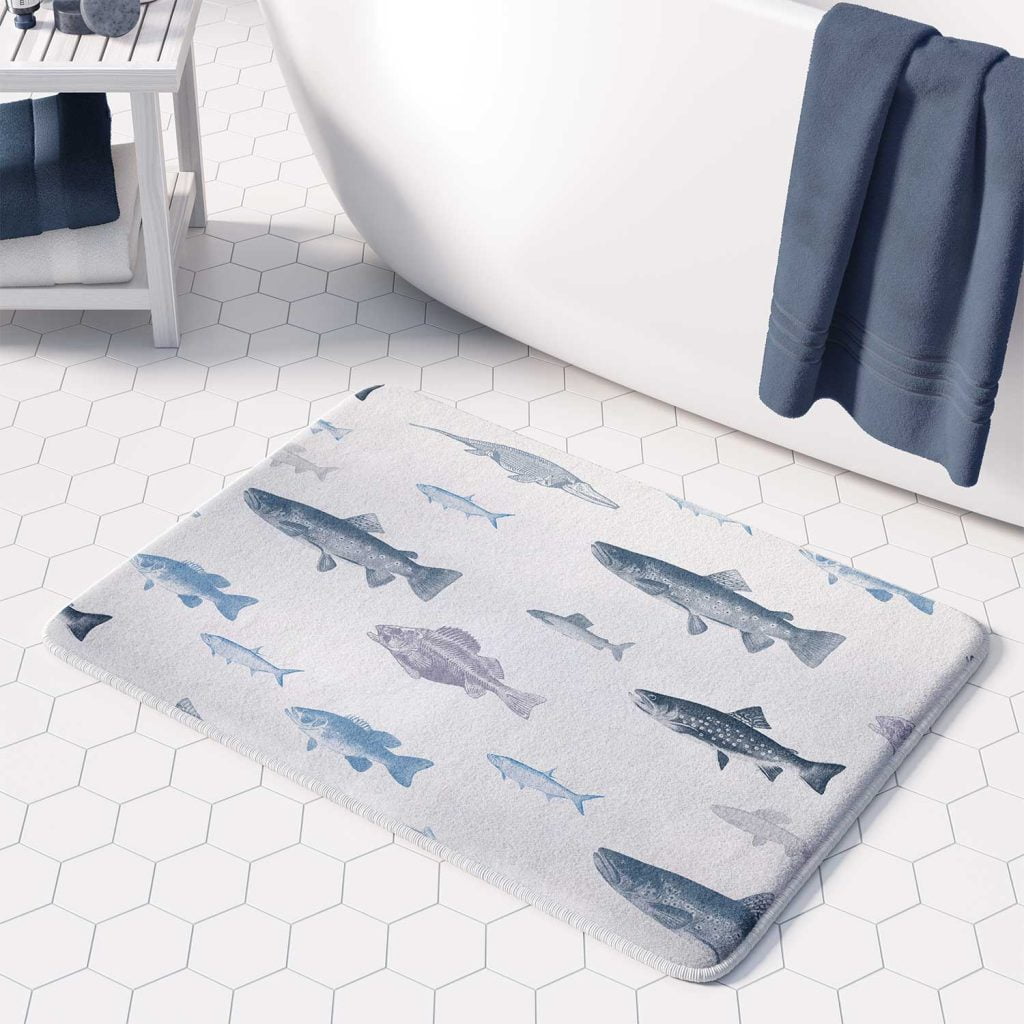 Non-Slip Bath Mat with Blue Ocean Fish - Stylish and Fun Bathroom ...