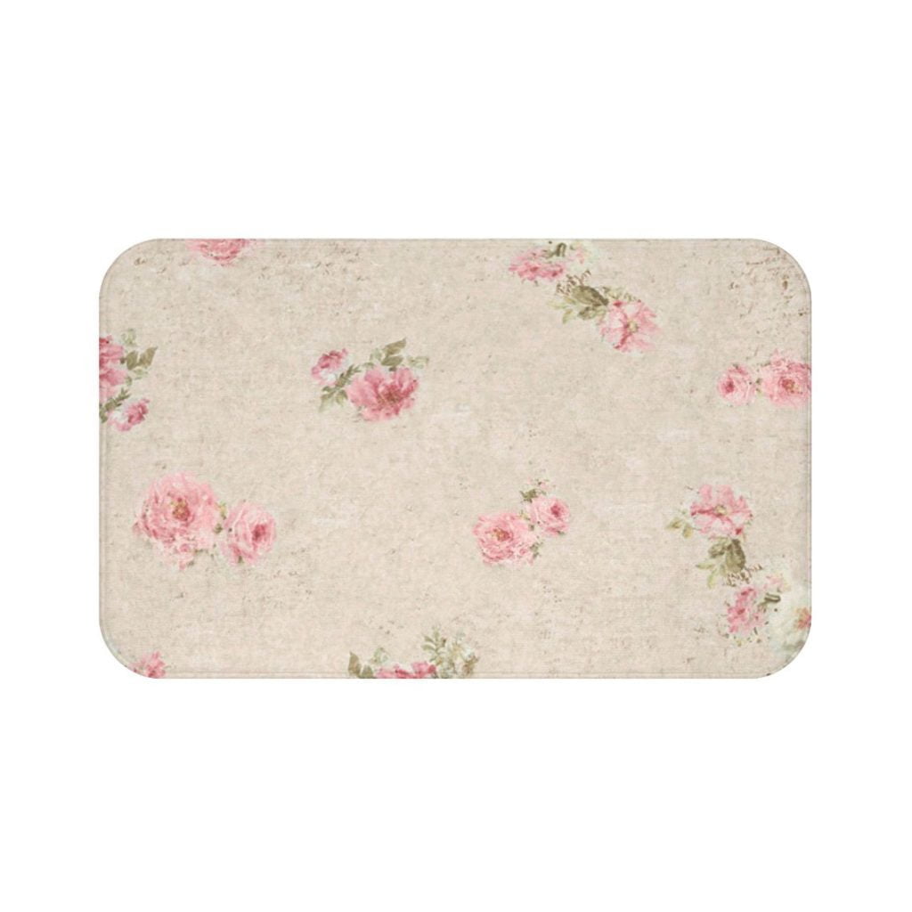 Beige Bath Rug with Pink Blurred Antique Rose Floral – Soft, Absorbent ...