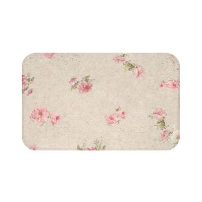 Beige Bath Rug with Pink Blurred Antique Rose Floral – Soft, Absorbent ...