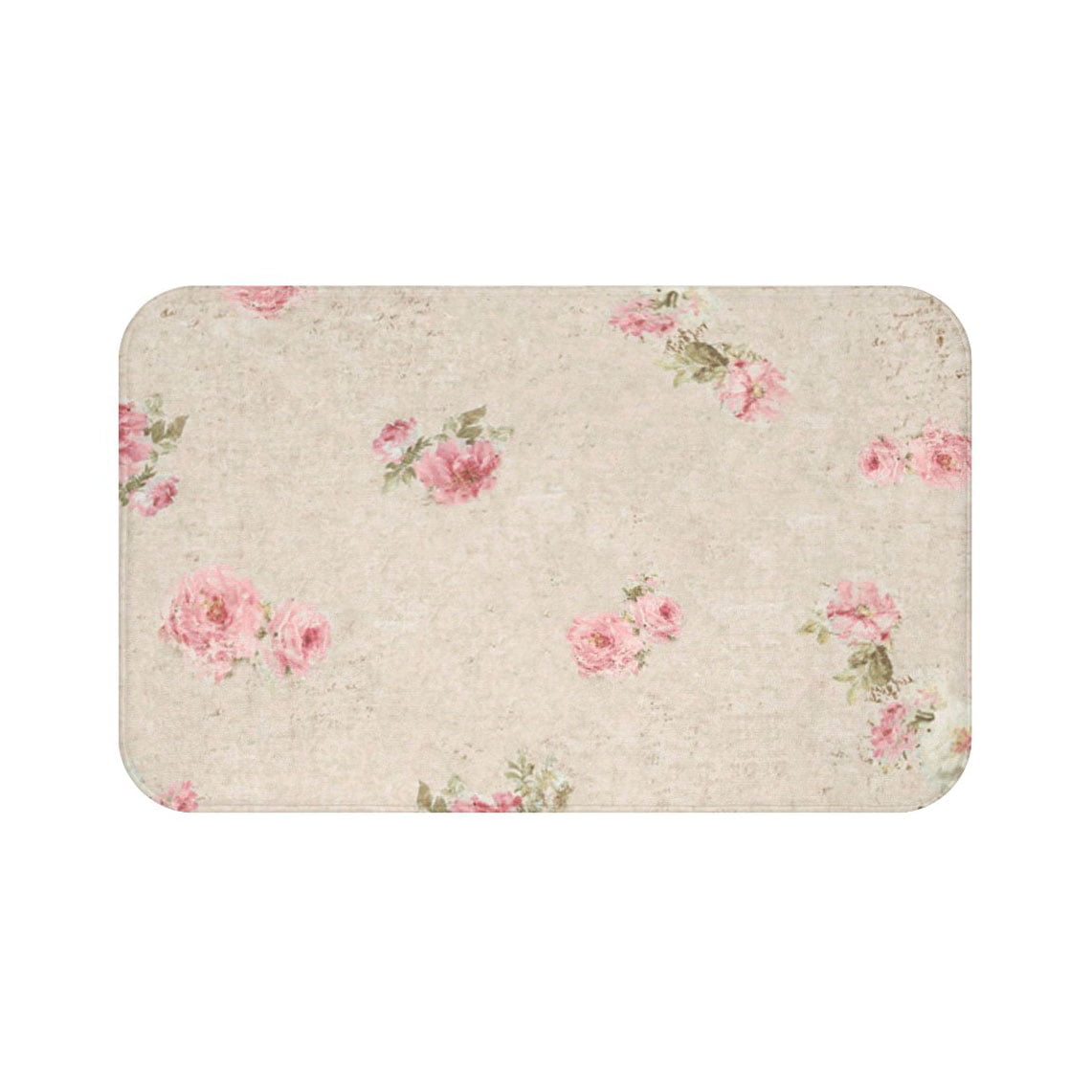 Beige Bath Rug with Pink Blurred Antique Rose Floral – Soft, Absorbent ...