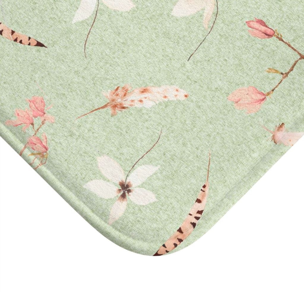 Boho Style Green Floral Microfiber Bath Mat - Comfortable & Non-Slip ...