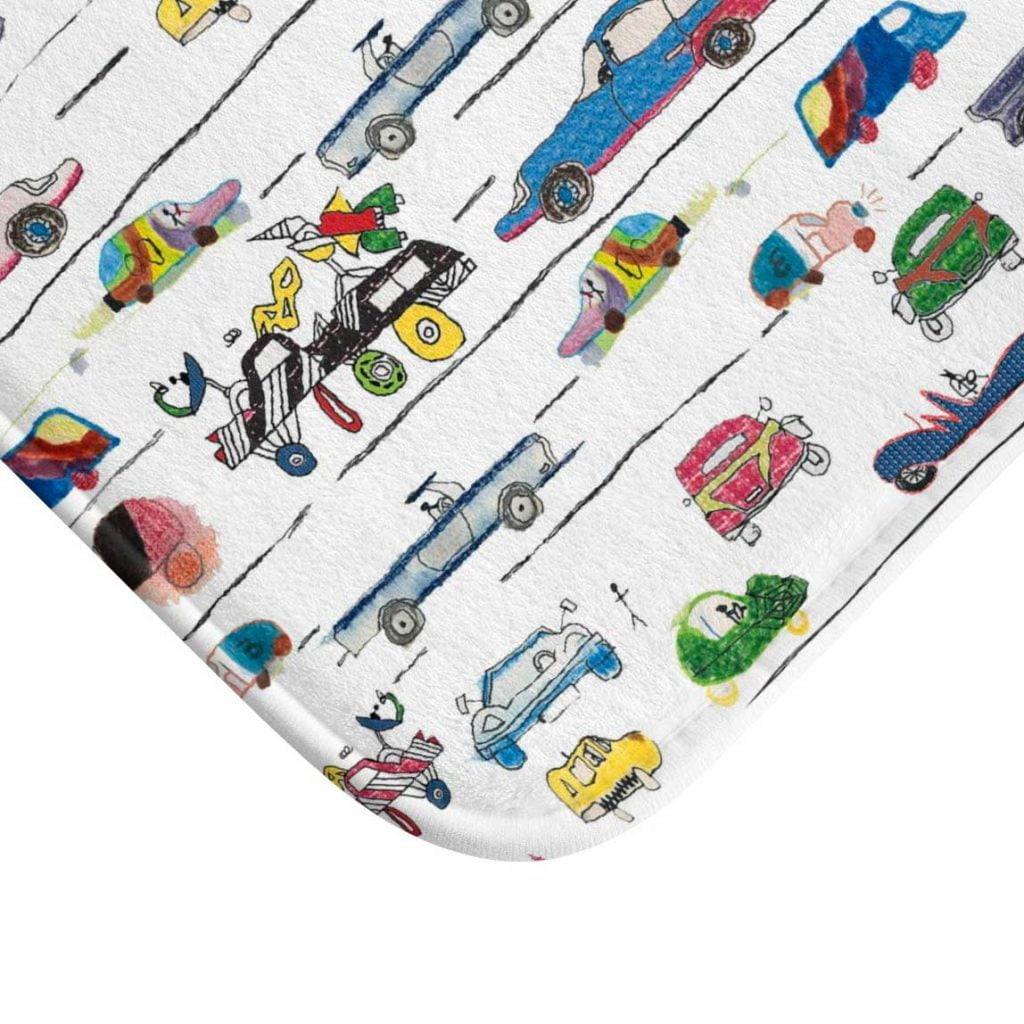 Fun & Comfortable Kids Bath Mat with Crazy Cars Design - Available in 2 ...