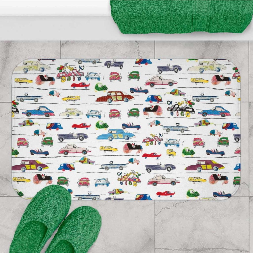 Fun & Comfortable Kids Bath Mat with Crazy Cars Design – Available in 2 ...