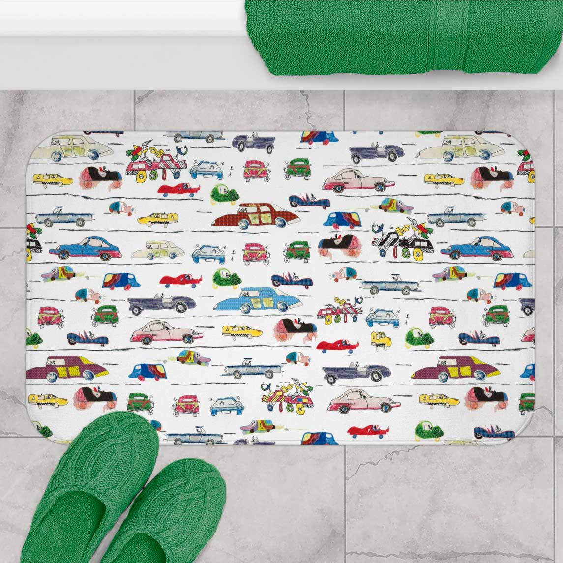 Fun & Comfortable Kids Bath Mat with Crazy Cars Design – Available in 2 ...