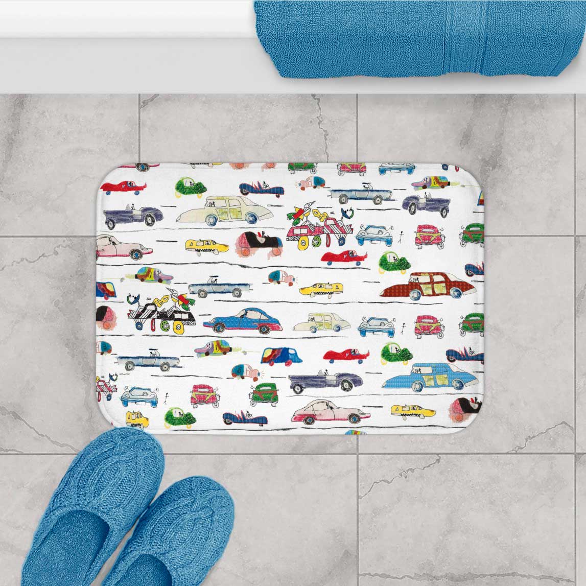 Fun & Comfortable Kids Bath Mat with Crazy Cars Design – Available in 2 ...