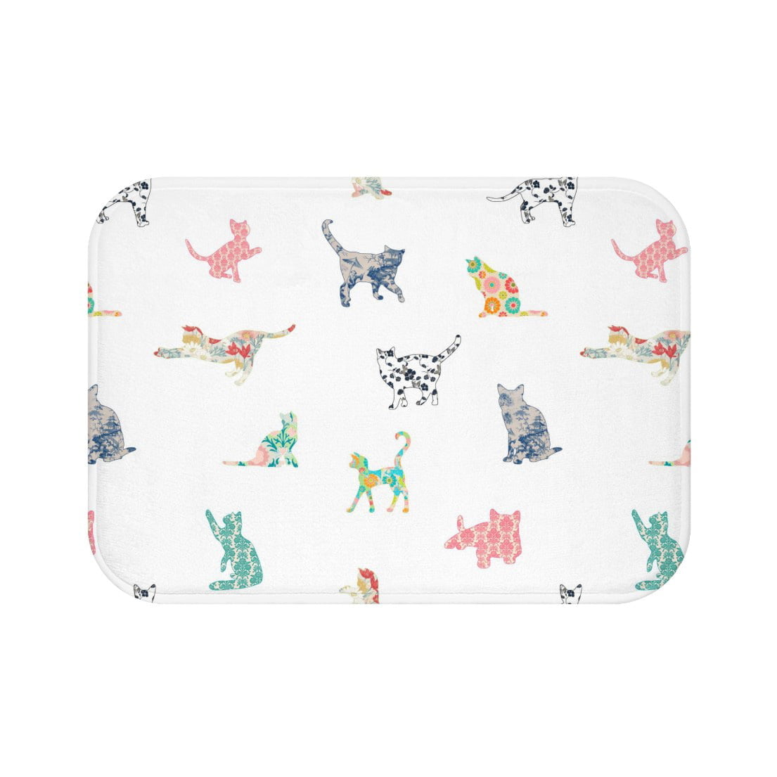 White Memory Foam Bath Mat With Patchwork Cats – Ozscape Designs ...