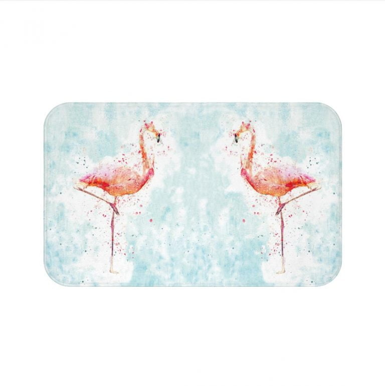 Blue Bath Rug with Adorable Pink Flamingo Design - Ozscape Designs