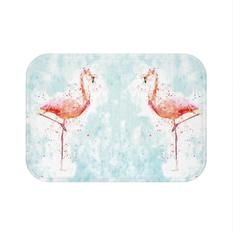 Blue Bath Rug with Adorable Pink Flamingo Design - Ozscape Designs