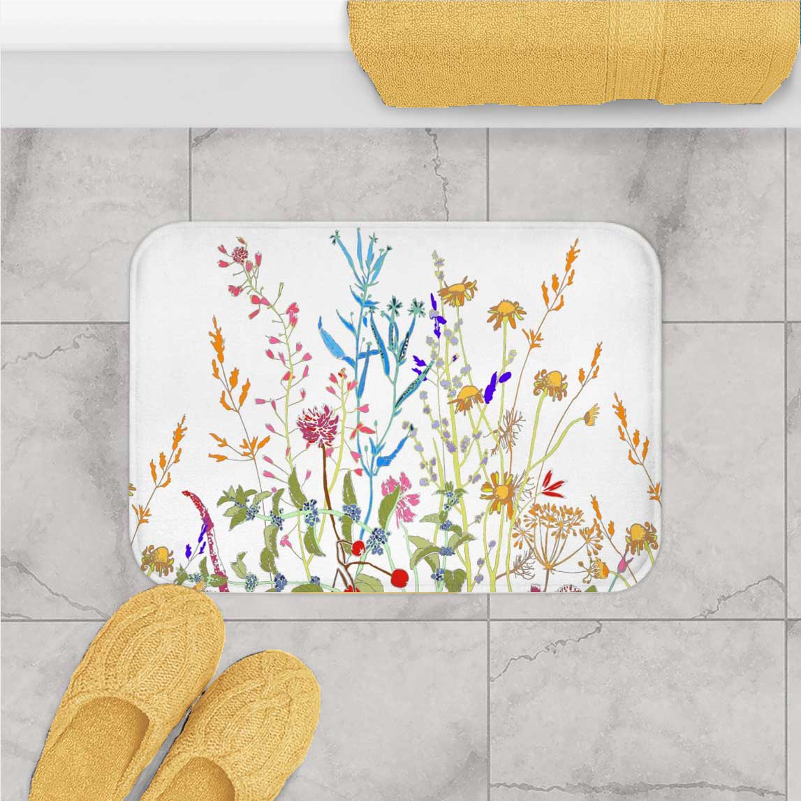 Non Slip Bath Rug with Designer Floral Colorful Wildflowers ...