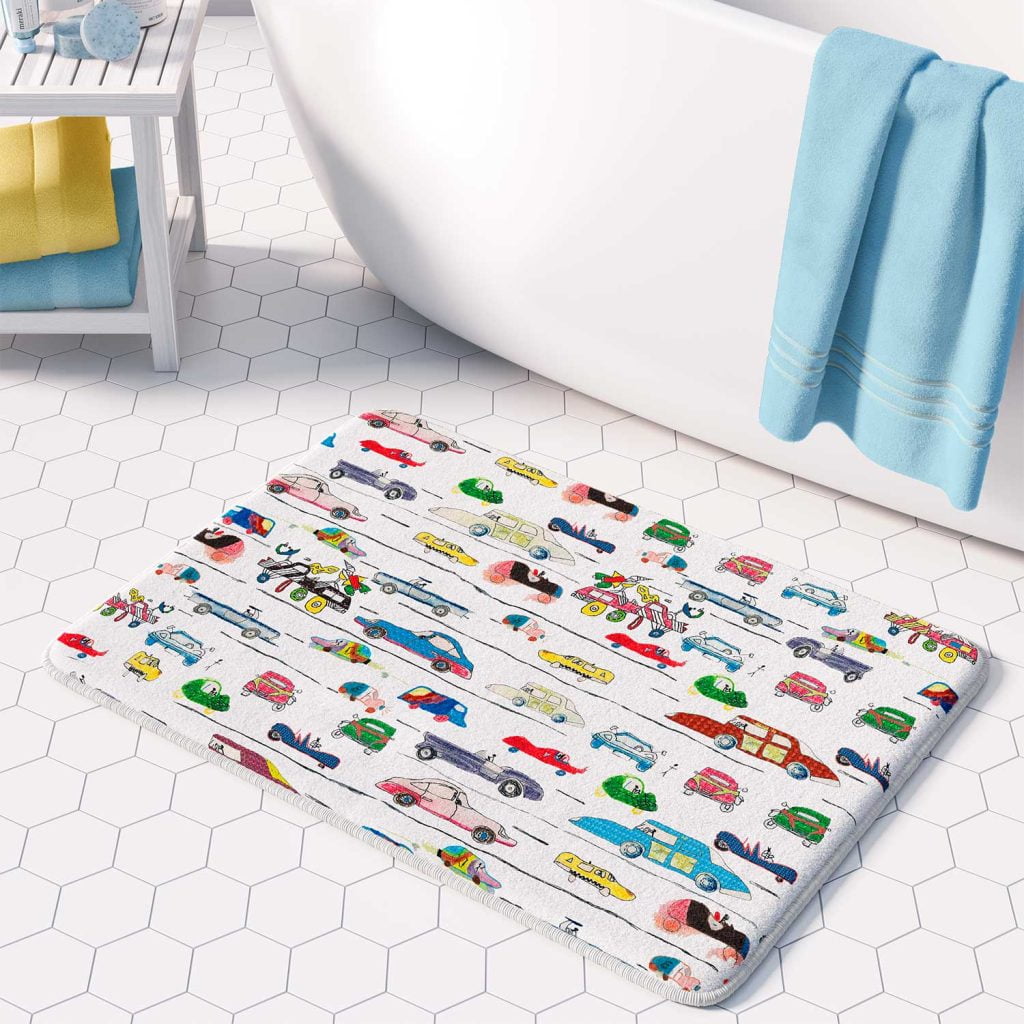 Fun & Comfortable Kids Bath Mat with Crazy Cars Design - Available in 2 ...