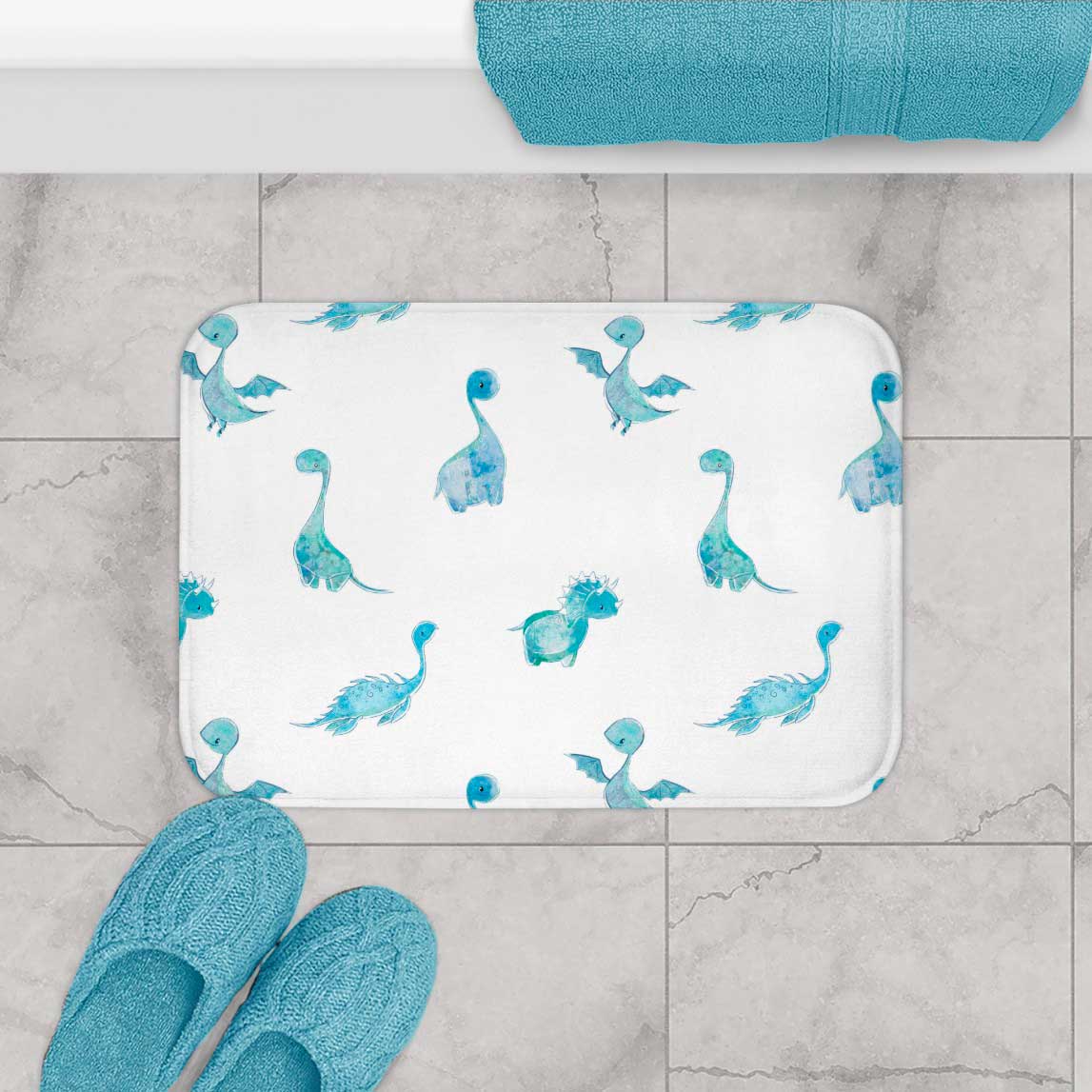 Cute Dinosaur Bathroom Mat For Kids Blue Bathroom Decor – Ozscape ...