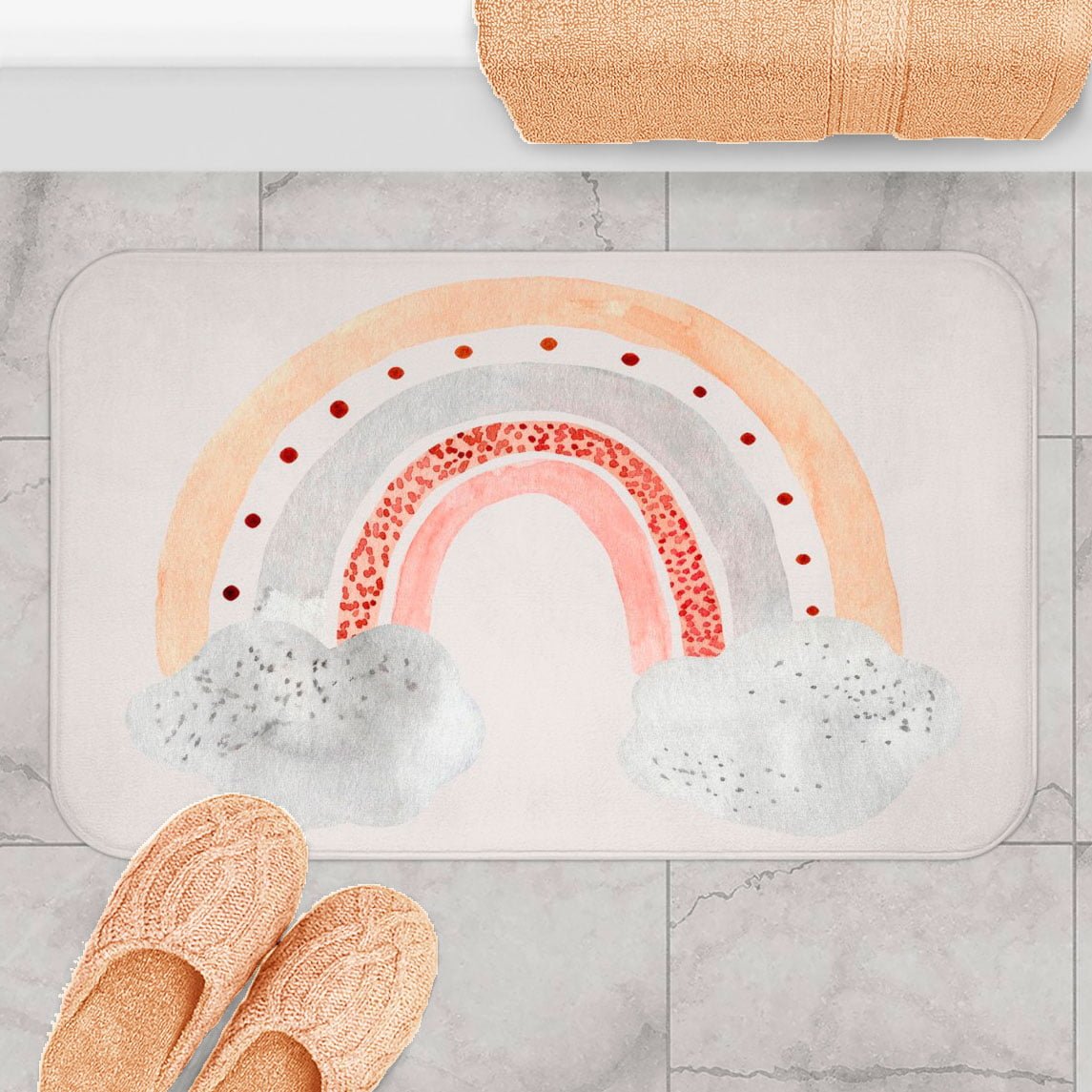 Peach Rainbow Little Girls Boho Bathroom Bath Mat – Ozscape Designs ...