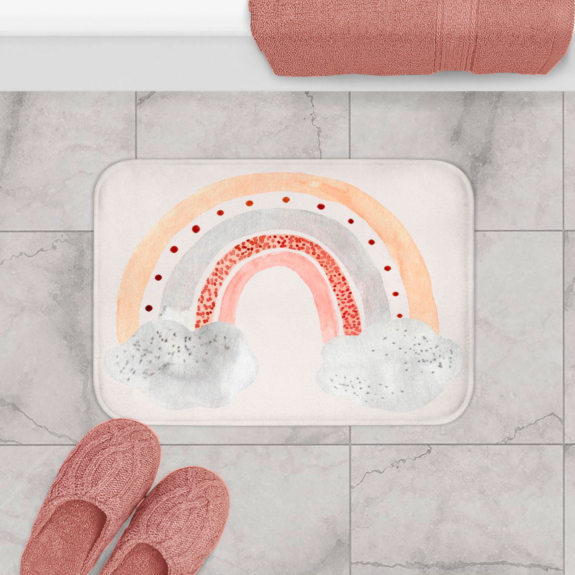 Peach Rainbow Little Girls Boho Bathroom Bath Mat – Ozscape Designs ...