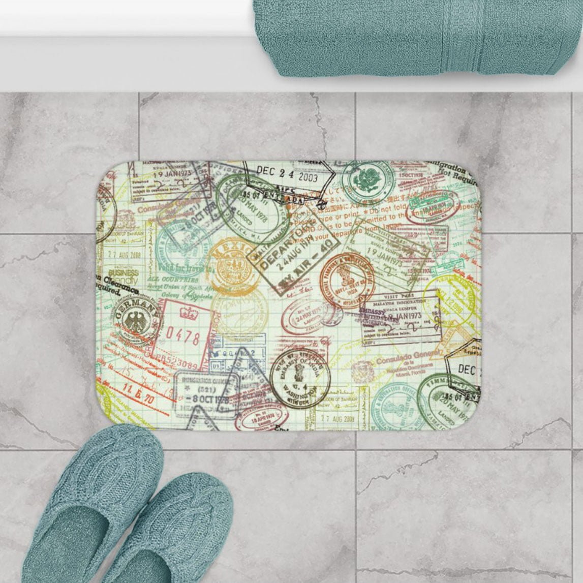 Unisex Bathroom Decor Quick Drying Bath Mat with Traveller Passport ...