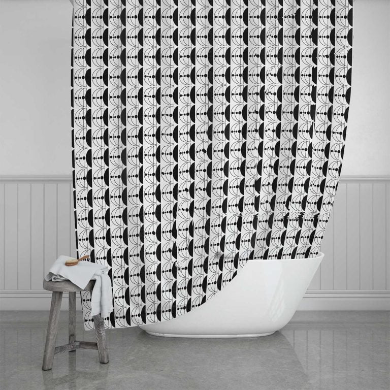 Geometric Print Fabric Shower Curtain - Bold Black & White, Waterproof ...