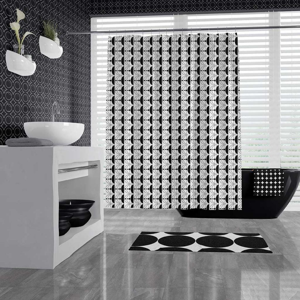Geometric Print Fabric Shower Curtain - Bold Black & White, Waterproof ...