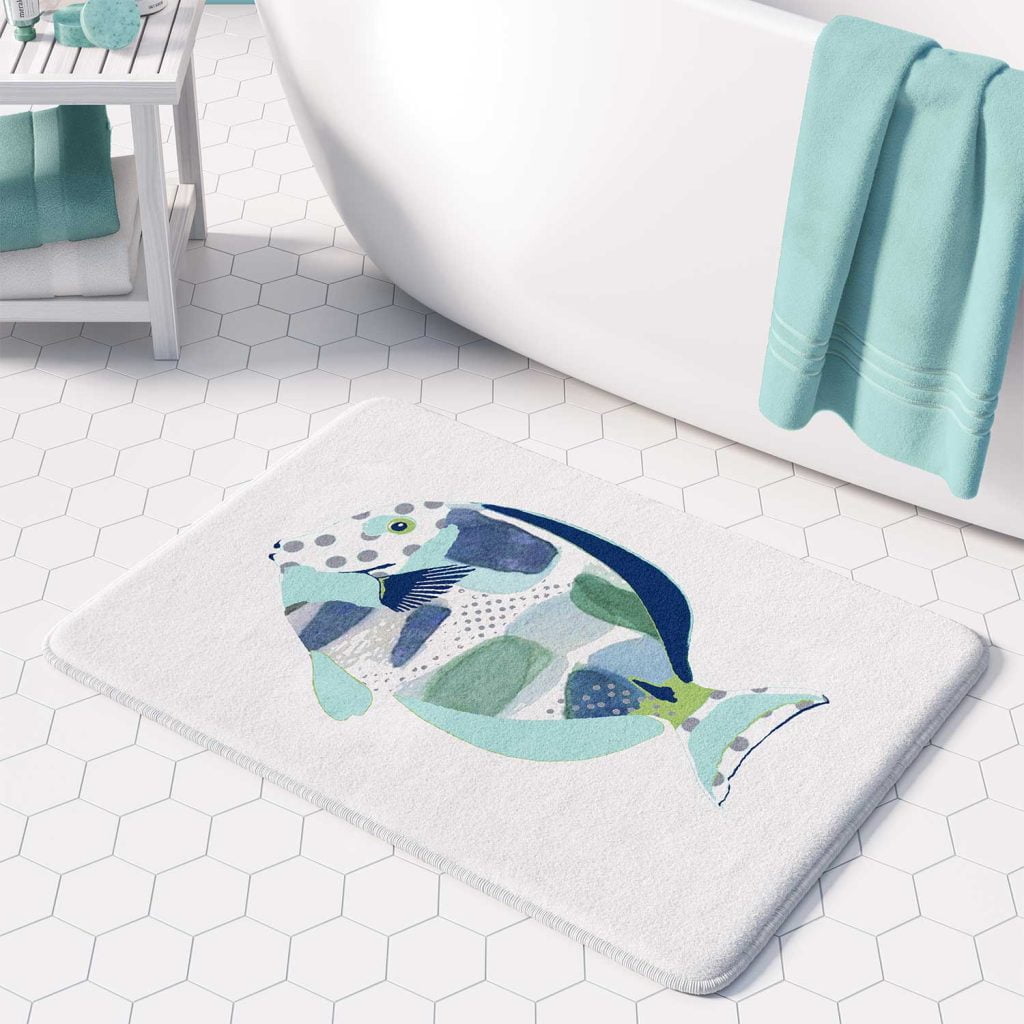 Blue Fish non slip bathmat for kids bathroom set - Ozscape Designs