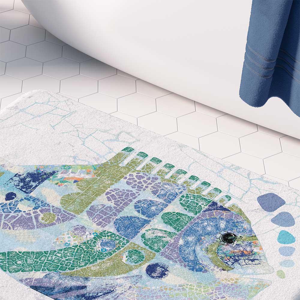 Non-Slip Memory Foam Bathmat With Modern And Abstract Big Blue Raku ...