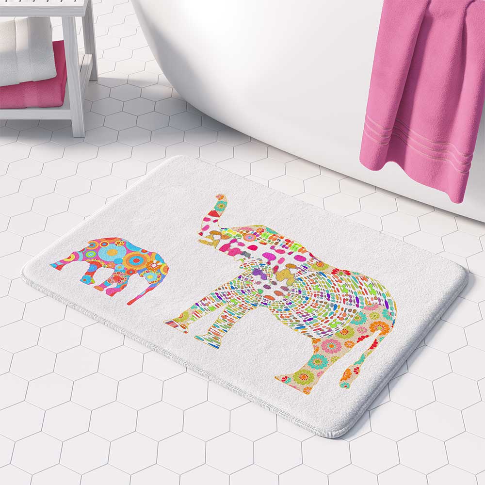 Stylish, White Non-Slip Bath Mat With Super Modern And Cute Pink ...