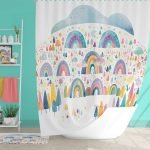 Kids Rainbow Shower Curtain: Cute Designer 'Rainbow Mountain'