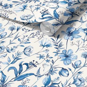 Watercolor Blue Floral Wallpaper – Elegant Wall Design