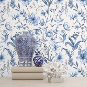 Watercolor Blue Floral Wallpaper – Elegant Wall Design