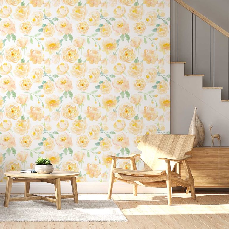Yellow Floral Wallpaper – Elegant Peony Wall Decor