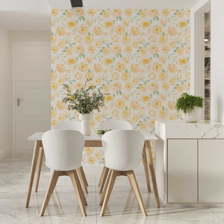 Yellow Floral Wallpaper – Elegant Peony Wall Decor