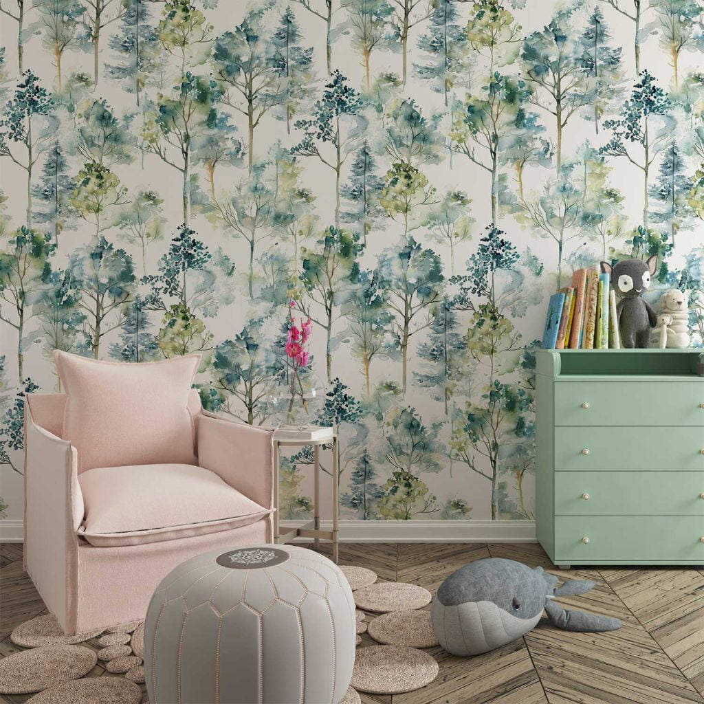 Green Woodland Trees Wallpaper – Forest-Inspired Wall Mural