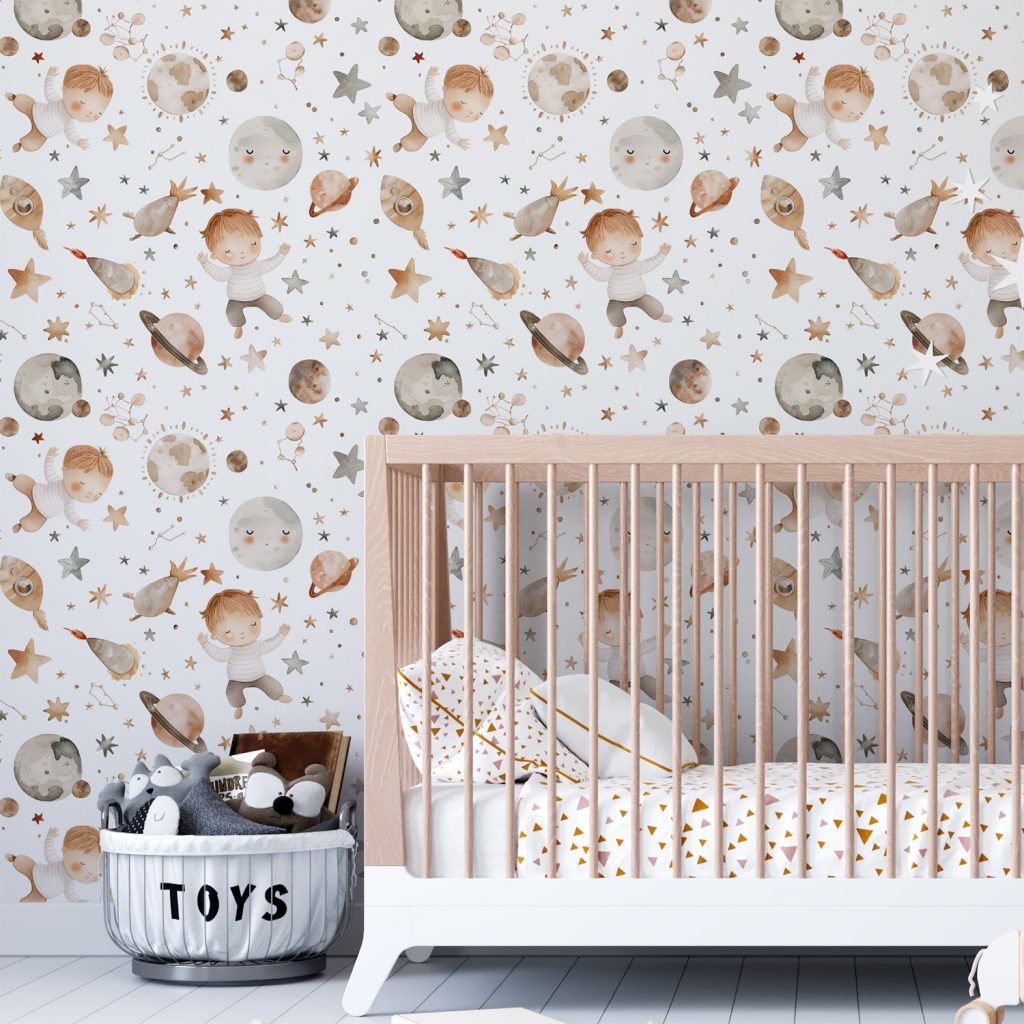 Celestial Space Babies Wallpaper for Little Boys Neutral Wall Decor
