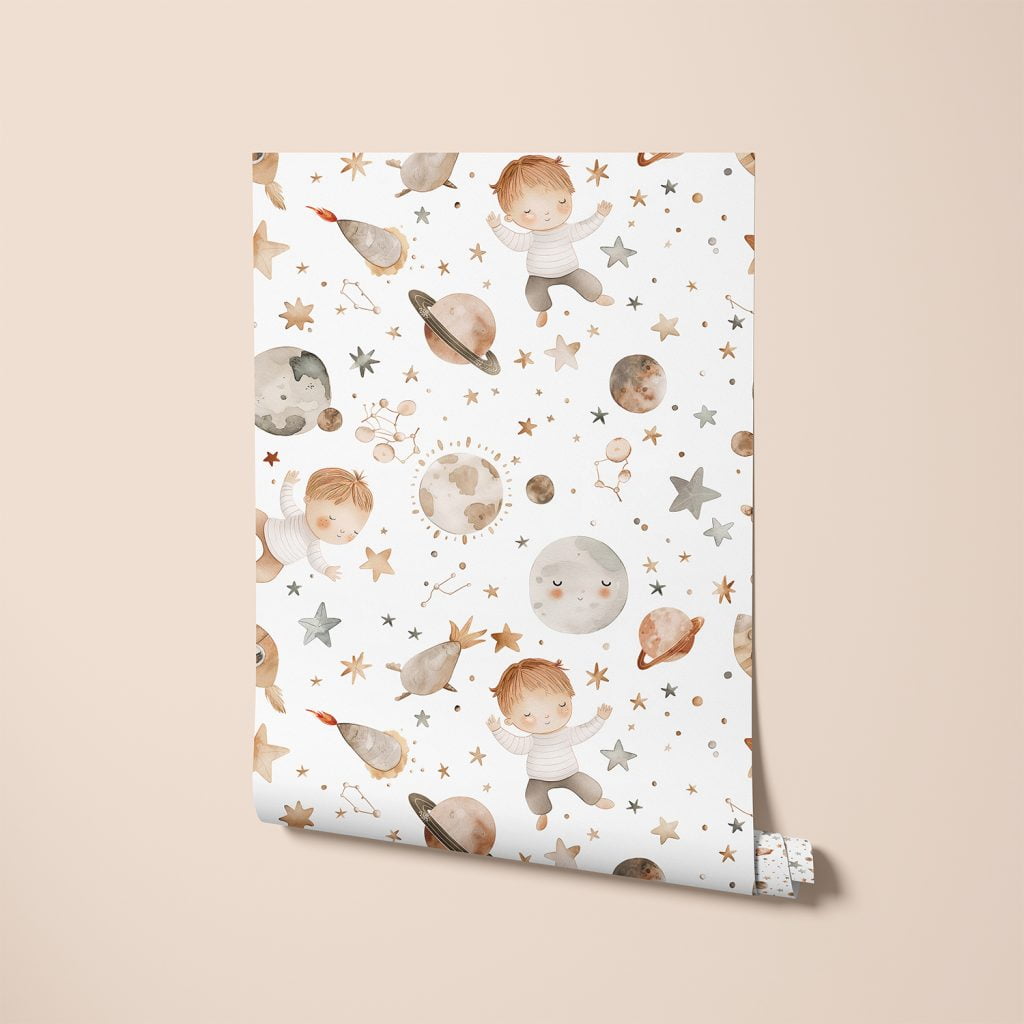 Celestial Space Babies Wallpaper for Little Boys Neutral Wall Decor