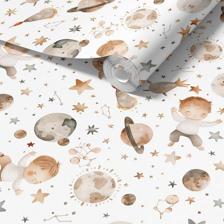 Celestial Space Babies Wallpaper for Little Boys Neutral Wall Decor