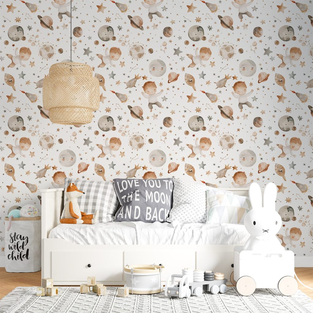 Celestial Space Babies Wallpaper for Little Boys Neutral Wall Decor