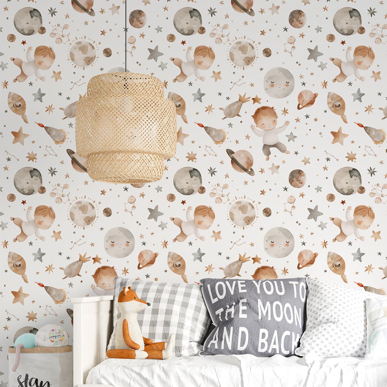 Celestial Space Babies Wallpaper for Little Boys Neutral Wall Decor